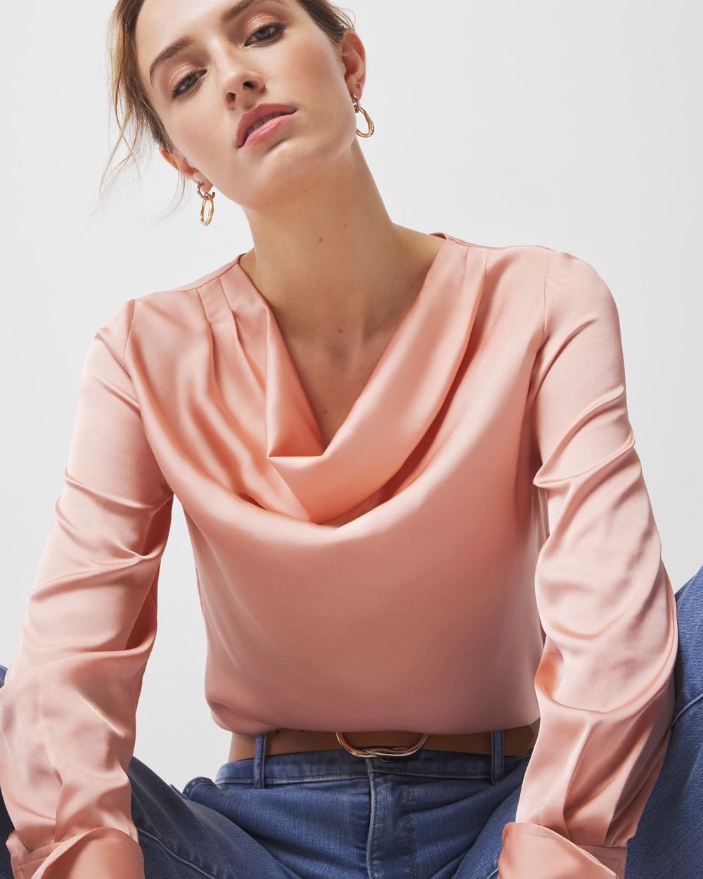 Satin Cowl Neck Blouse | White House Black Market